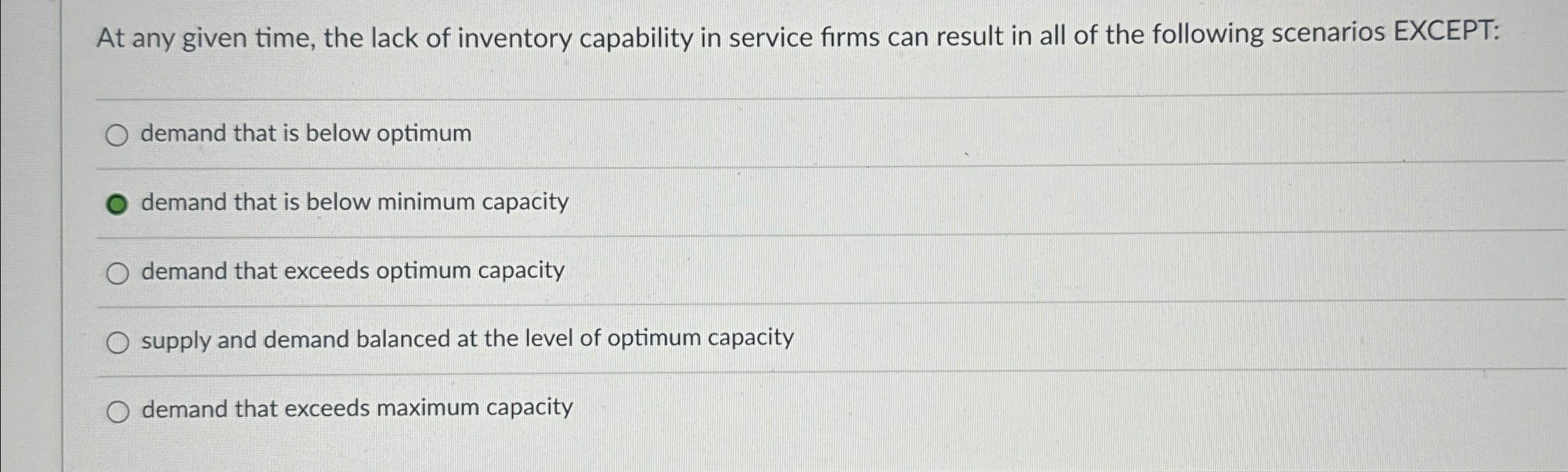 Solved At any given time, the lack of inventory capability | Chegg.com