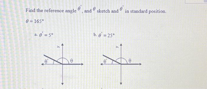 Solved Find the reference angle θ′, and θ sketch and θ′ in | Chegg.com