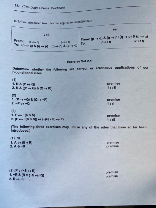 Solved 152 / The Logic Course: Workbook In 2.4 we into " 2.4 | Chegg.com