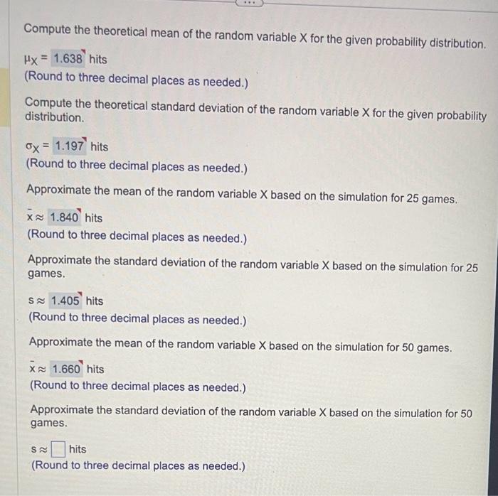 Solved Compare these results to the theoretical mean and | Chegg.com