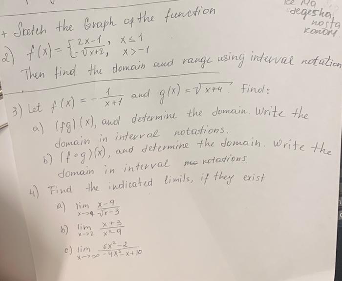 Solved Then find the domain and range using interval | Chegg.com