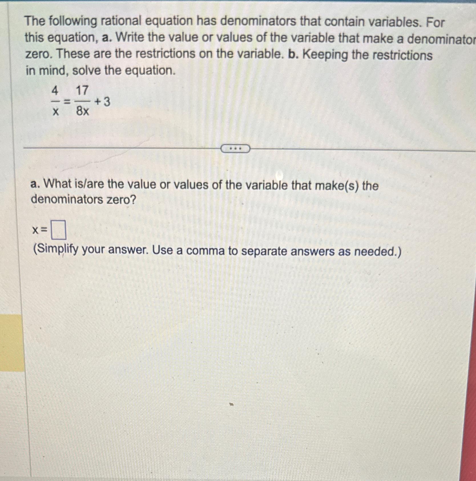 Solved The following rational equation has denominators that | Chegg.com