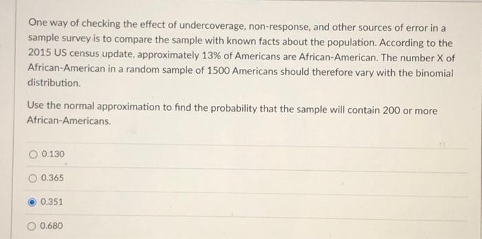 Solved One Way Of Checking The Effect Of Undercoverage 8521
