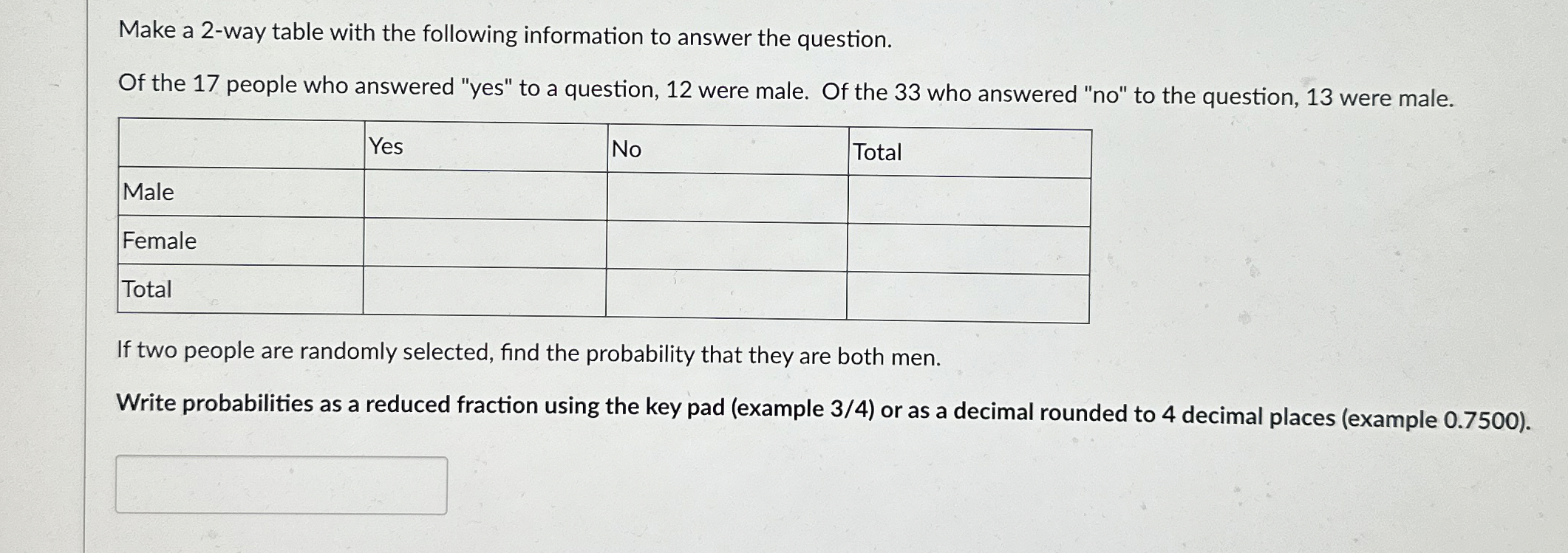 Solved Make a 2-way table with the following information to | Chegg.com
