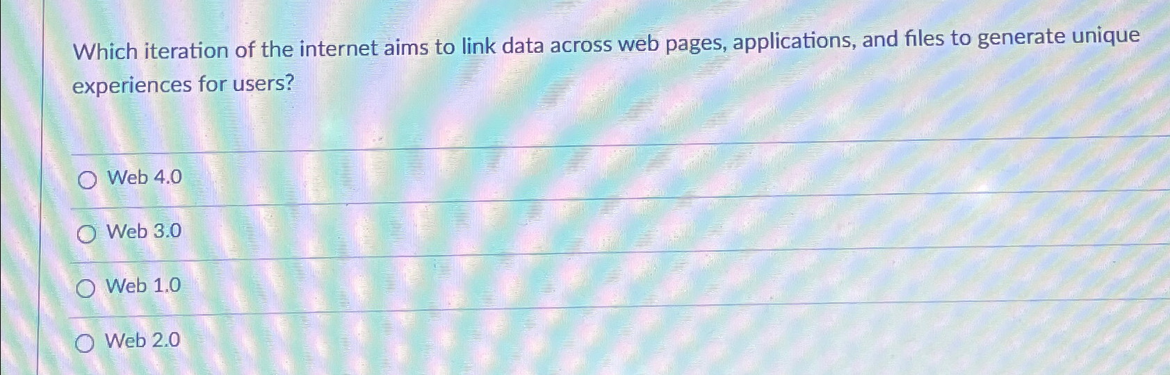 Solved Which iteration of the internet aims to link data | Chegg.com