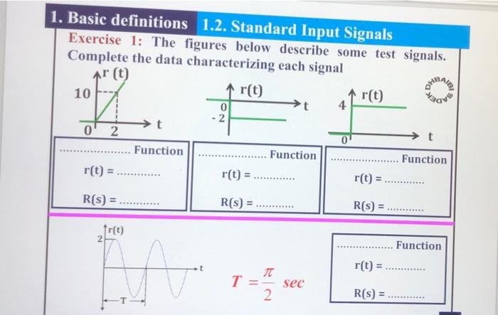 Solved 1. Basic definitions 1.2. Standard Input Signals | Chegg.com