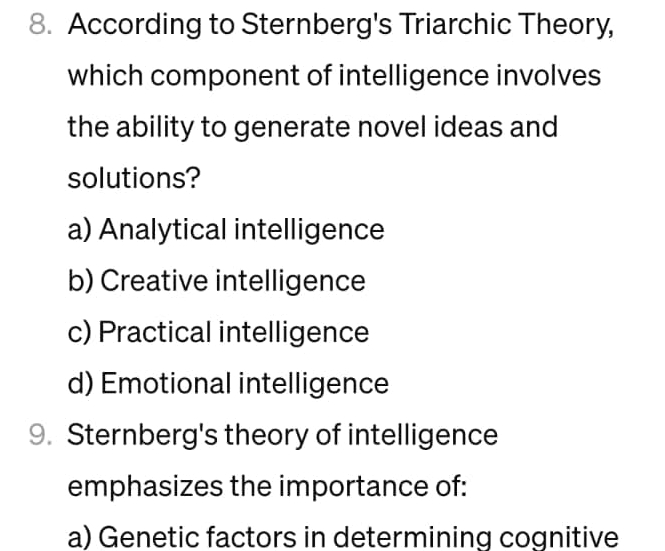 Solved According to Sternberg's Triarchic Theory, which | Chegg.com