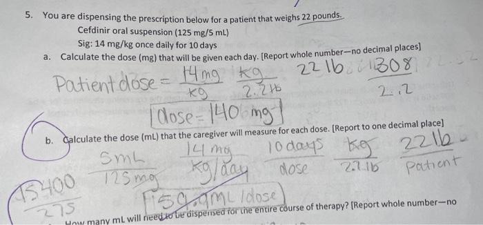 Solved calculate the dose (mL) that the caregiver will | Chegg.com