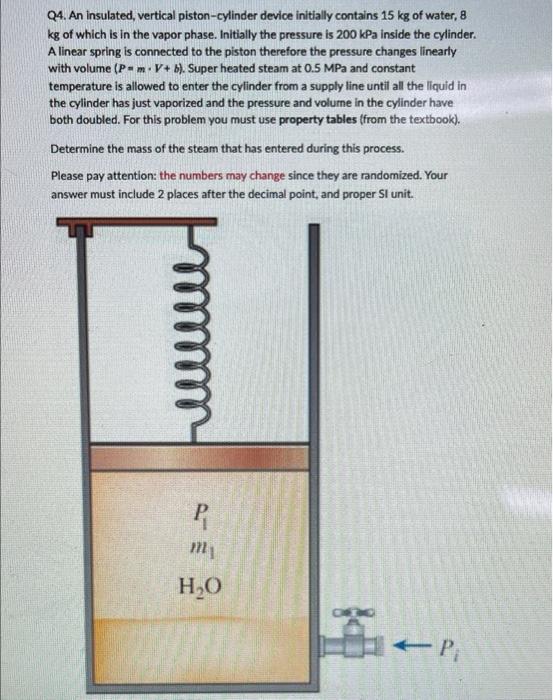 Q4. An insulated, vertical piston-cylinder device | Chegg.com
