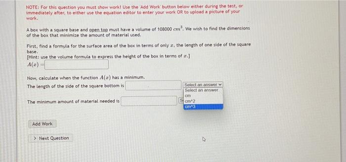 Solved NOTE: For this question you must show work! Use the | Chegg.com