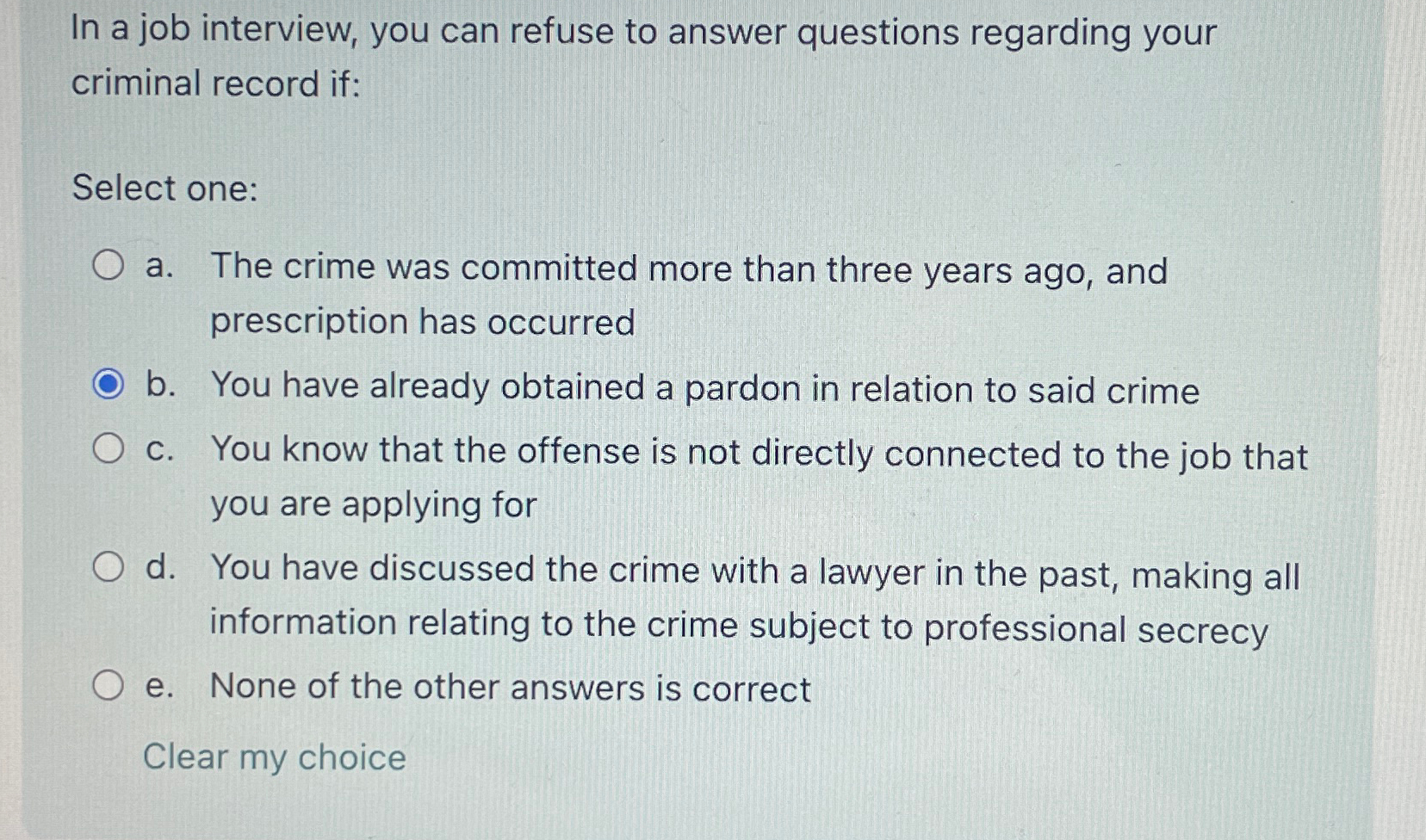 Solved In a job interview, you can refuse to answer | Chegg.com