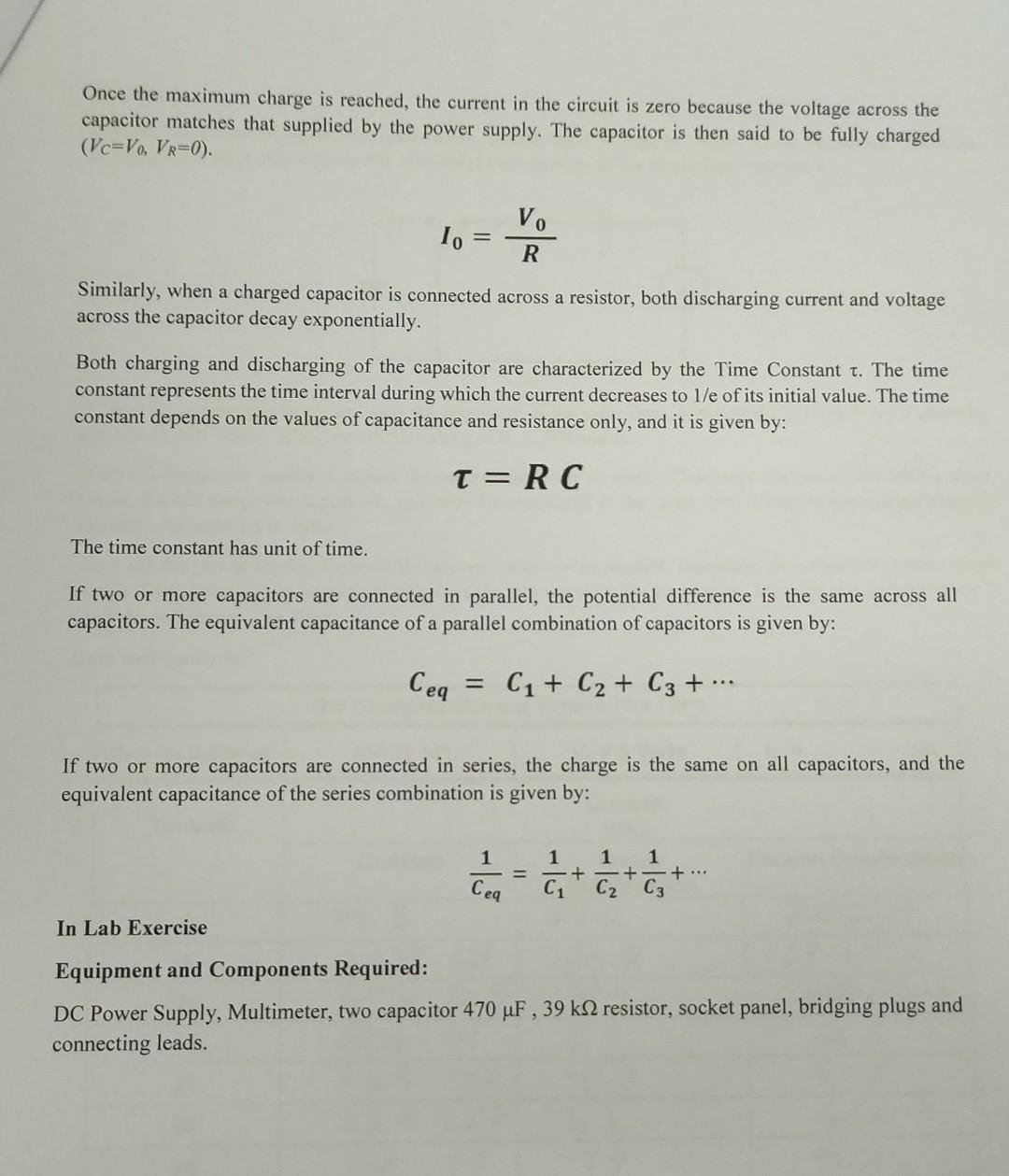 Solved Experimenti17 RC Time Constant Aim of Experiments -To | Chegg.com