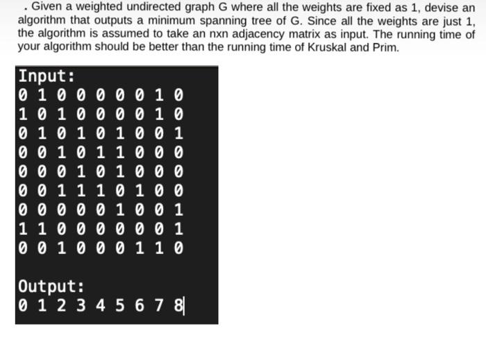 Solved Given a weighted undirected graph G where all the | Chegg.com