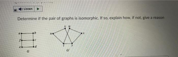 Solved Listen Determine if the pair of graphs is isomorphic. | Chegg.com