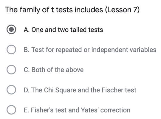 Solved The family of t ﻿tests includes (Lesson 7)A. ﻿One and | Chegg.com
