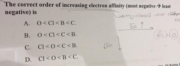 Solved The correct order of increasing electron affinity | Chegg.com