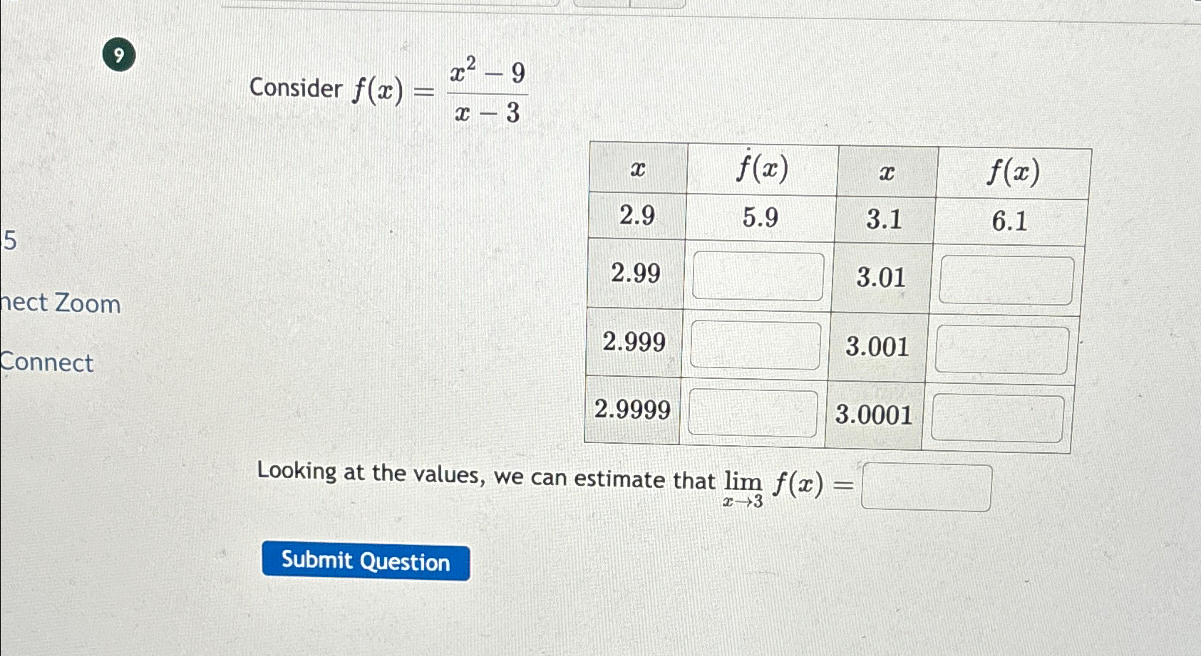 Solved Consider f(x)=x2-9x-3\table[[x,f˙(x),x,f(x) | Chegg.com