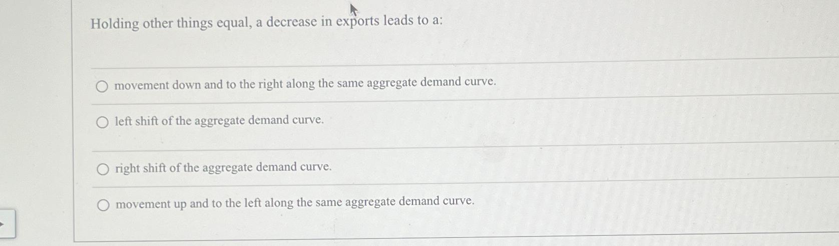 Solved Holding other things equal, a decrease in exports | Chegg.com