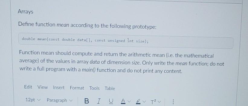 Solved Arrays Define function mean according to the | Chegg.com