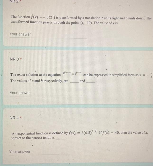 Solved The function f(x)=−5(2x) is transformed by a | Chegg.com
