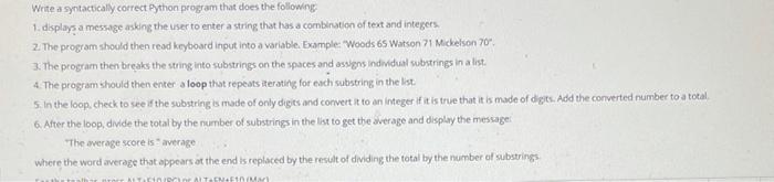Solved Write A Syntactically Correct Python Program That 5479