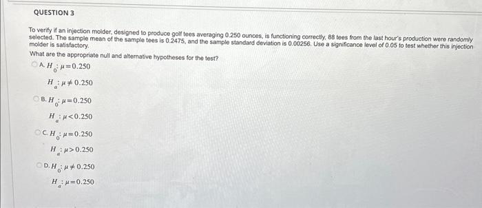 Solved To verify if an injection moider, designed to produce | Chegg.com