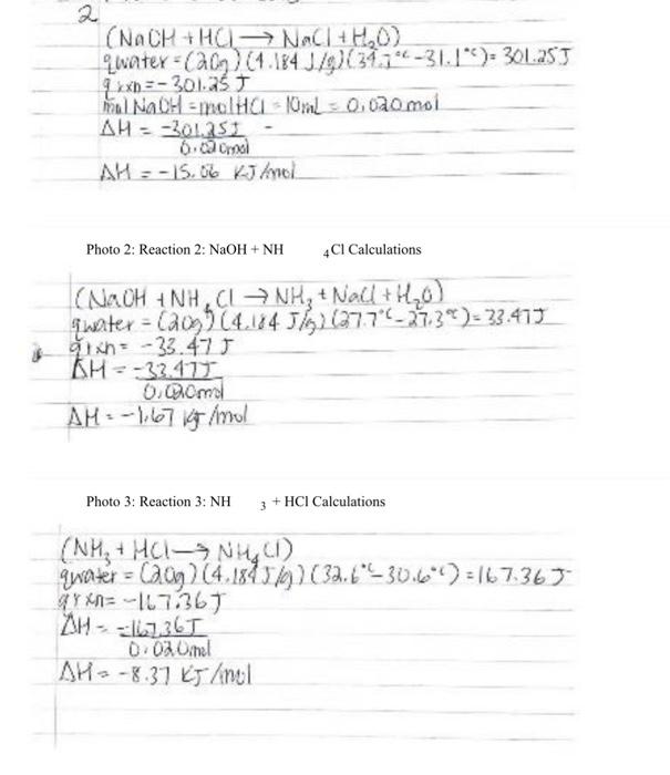 Solved NH3+HCl→NH4Cl Question 4 Compare the results of | Chegg.com