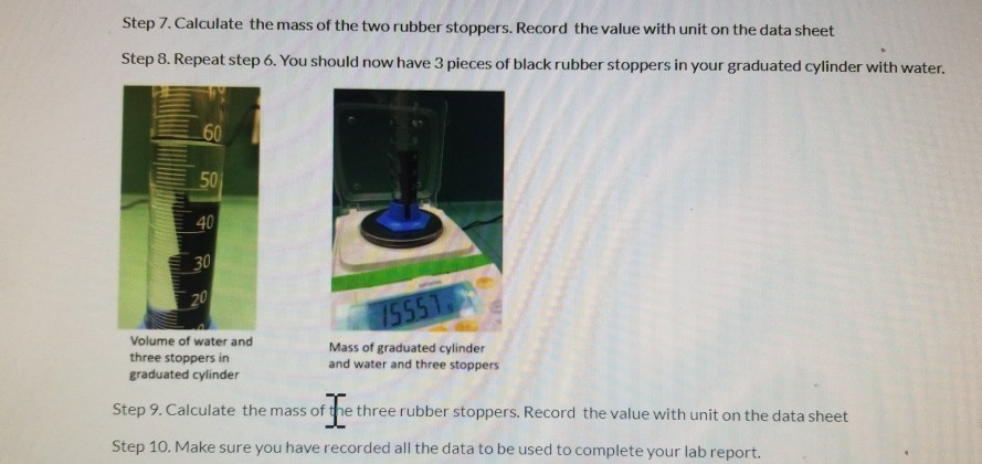 Solved Mass of one rubber stopper: Volume of water in | Chegg.com