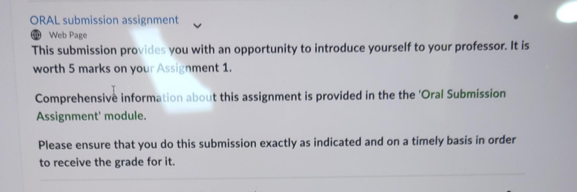 ORAL submission assignment ∨ (i11) Web Page This | Chegg.com