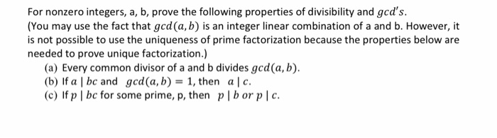 Solved For nonzero integers, a, b, prove the following | Chegg.com
