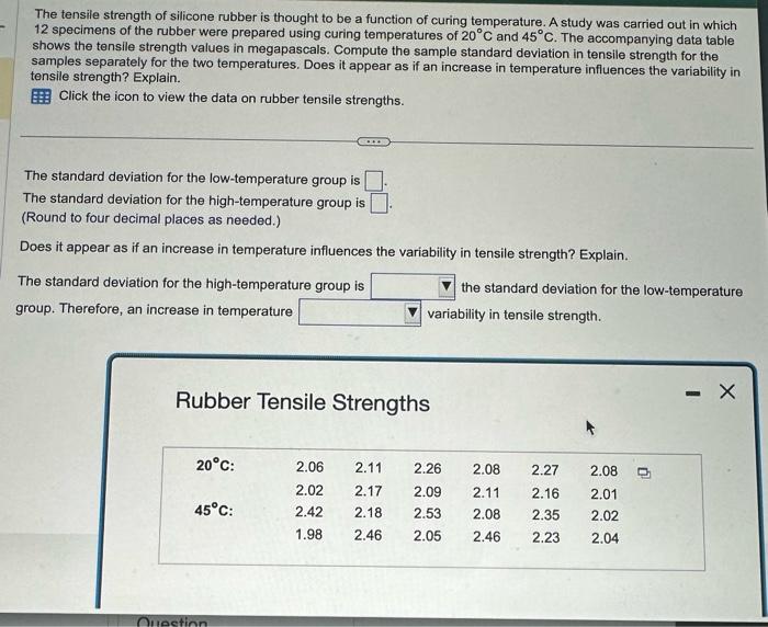 Solved The tensile strength of silicone rubber is thought to | Chegg.com