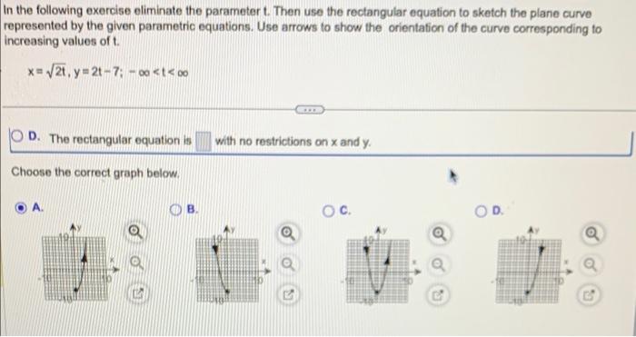 Solved In the following exercise eliminate the parameter t. | Chegg.com