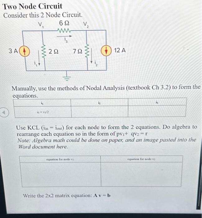 Solved Two Node Circuit Consider this 2 Node Circuit. 3 A | Chegg.com