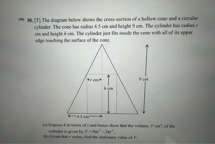 Solved 30. [T] The diagram below shows the cross-section of | Chegg.com