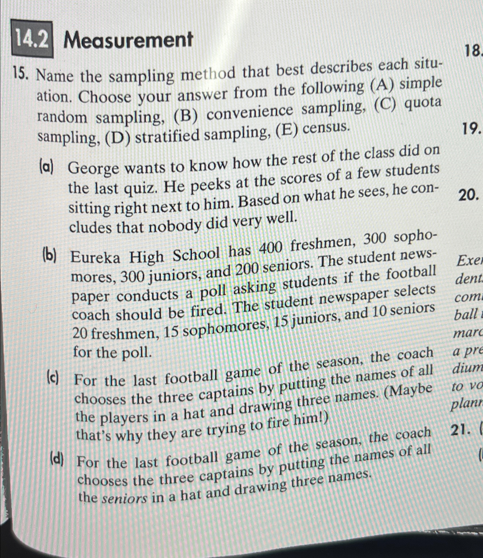 Solved 14.2 ﻿Measurement15. ﻿Name the sampling method that | Chegg.com