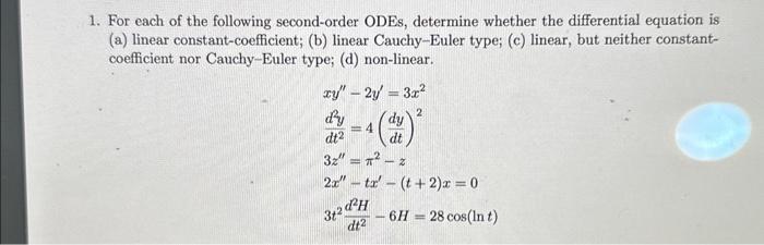 For each of the following second-order ODEs, | Chegg.com