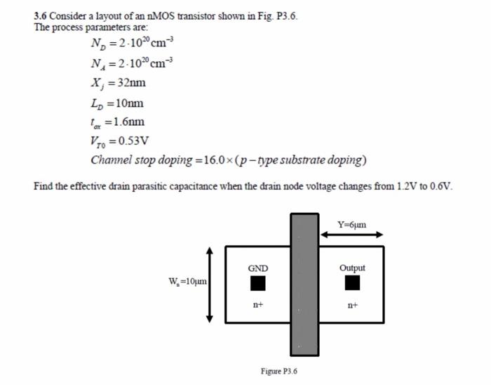 Solved 3.6 Consider a layout of an nMOS transistor shown in | Chegg.com
