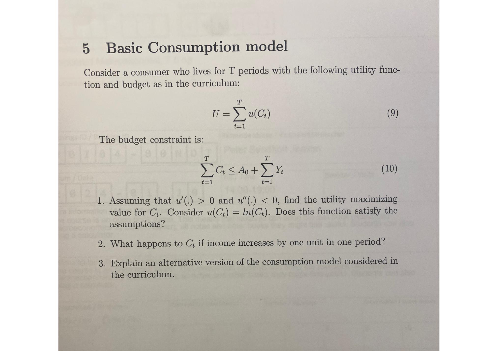 Solved 5 ﻿Basic Consumption modelConsider a consumer who | Chegg.com