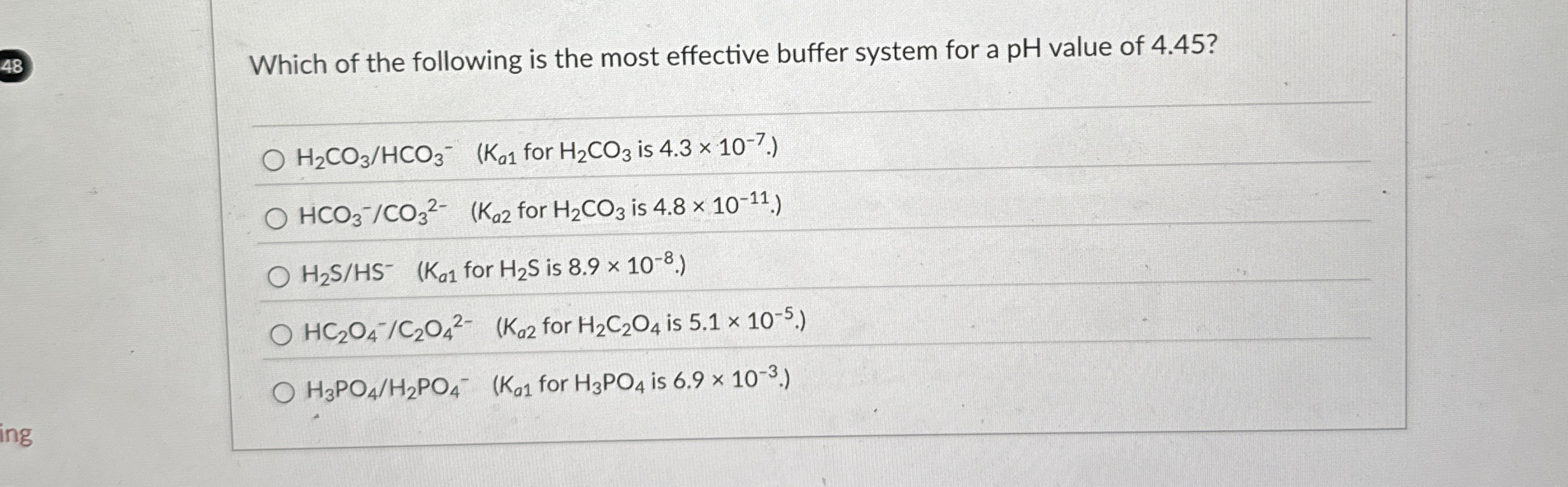 Solved Which of the following is the most effective buffer | Chegg.com