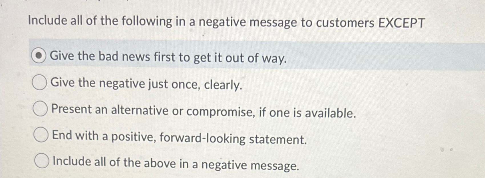 Solved Include all of the following in a negative message to | Chegg.com