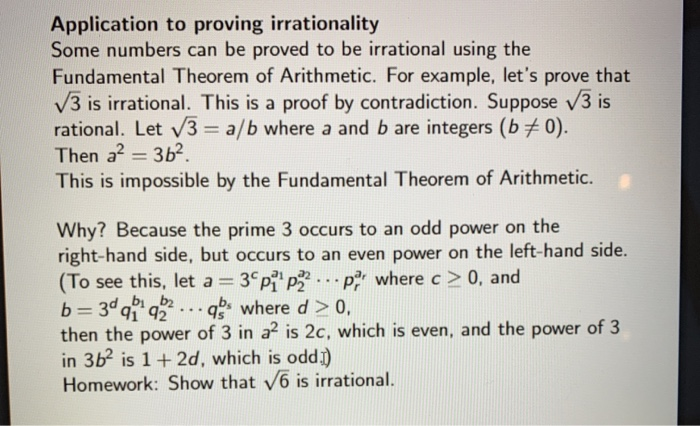 Solved Application to proving irrationality Some numbers can | Chegg.com