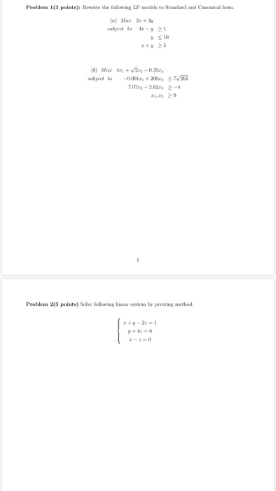 Solved Problem 1(3 points): Rewrite the following LP models | Chegg.com