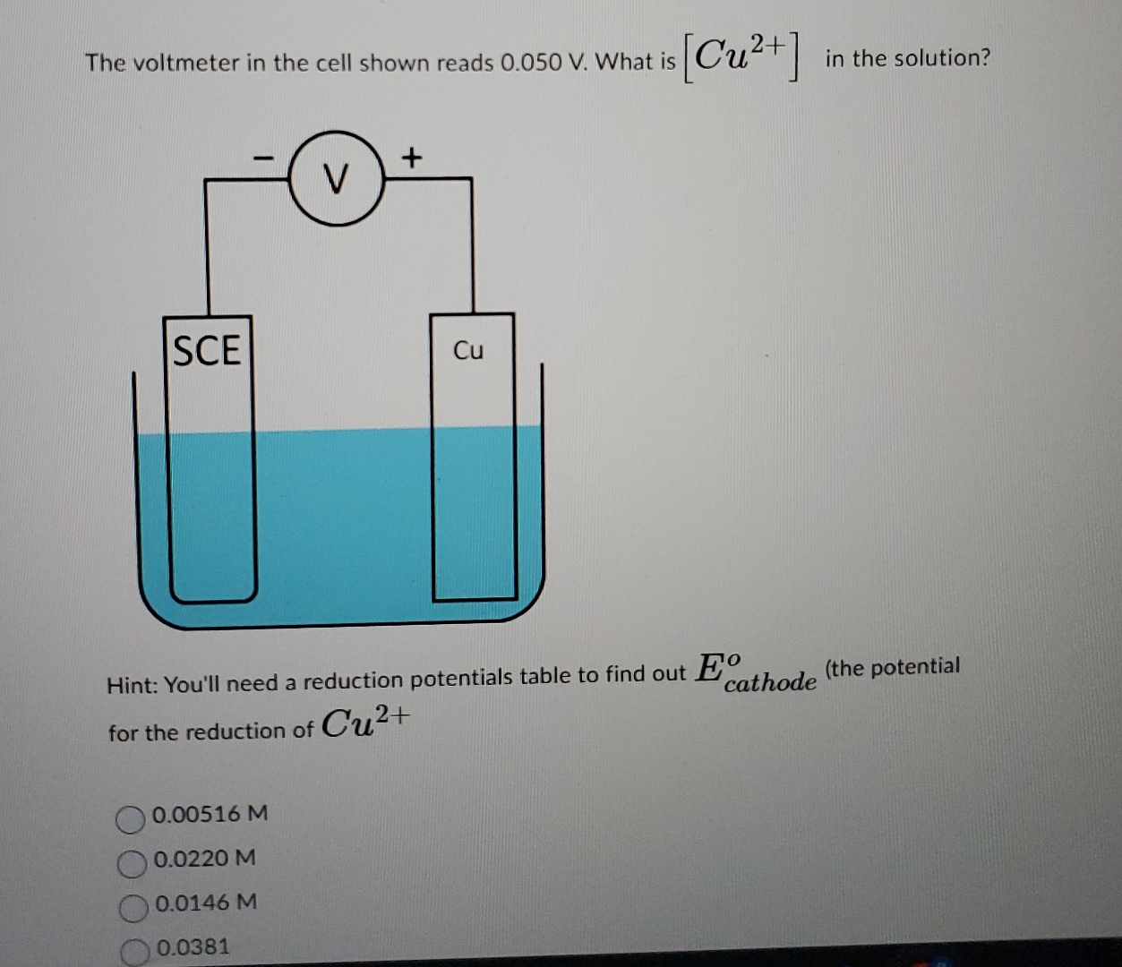 Solved The voltmeter in the cell shown reads 0.050V. ﻿What | Chegg.com