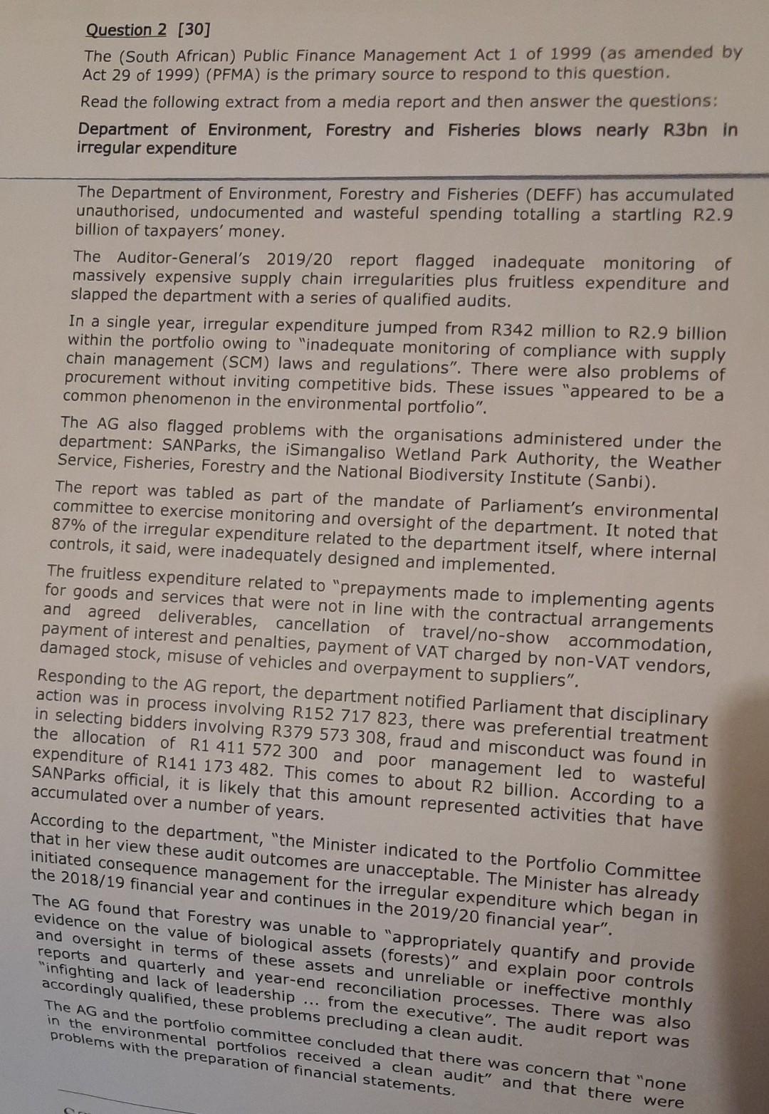 Question 2 [30] The (South African) Public Finance | Chegg.com