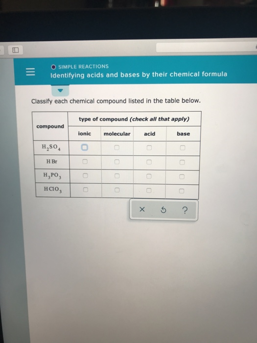 Solved SIMPLE REACTIONS Identifying acids and bases by their | Chegg.com