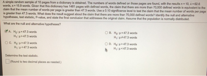 Solved A simple random sample of 10 pages from a dictionary | Chegg.com