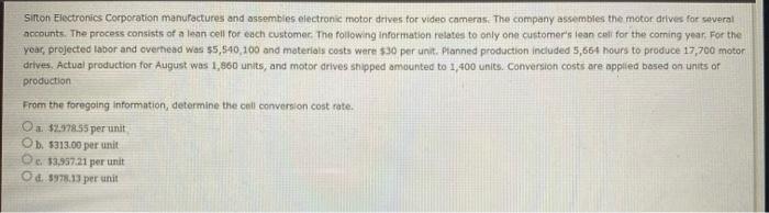 Solved Sifon Eloctronics Corporation manufactures and | Chegg.com