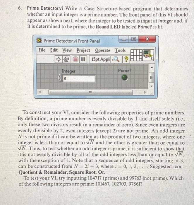 Solved 6. Prime Detector.vi Write a Case Structure-based | Chegg.com