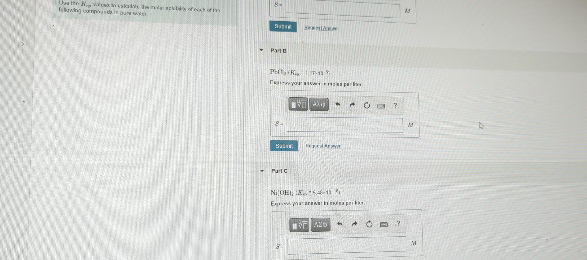 Solved Use the Ksp values to calculate the molar solubility | Chegg.com