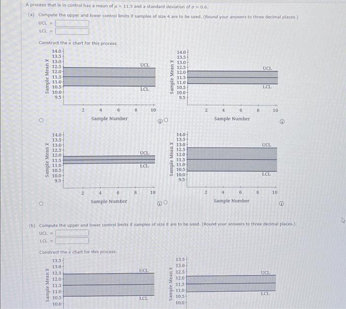 Solved A process that is in control has a mean of μ=11.5 and | Chegg.com